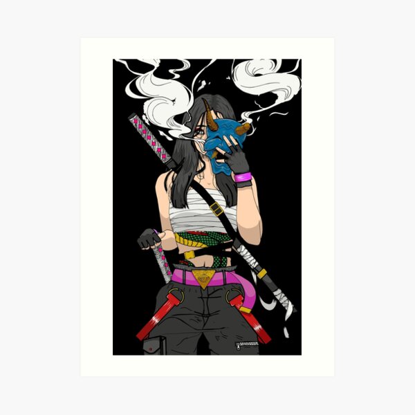 "Vaporwave Samurai Girl Japanese Hannya Mask" Art Print for Sale by ...