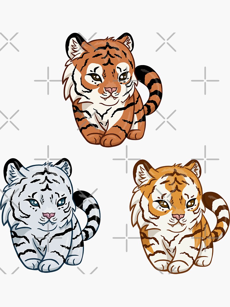"Cute chibi tigers pack" Sticker for Sale by PlumeHarfang | Redbubble