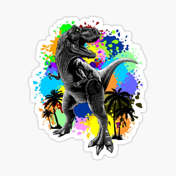 "T-Rex Dinosaur Jurassic Reptile on Paint Stains" Sticker by ...