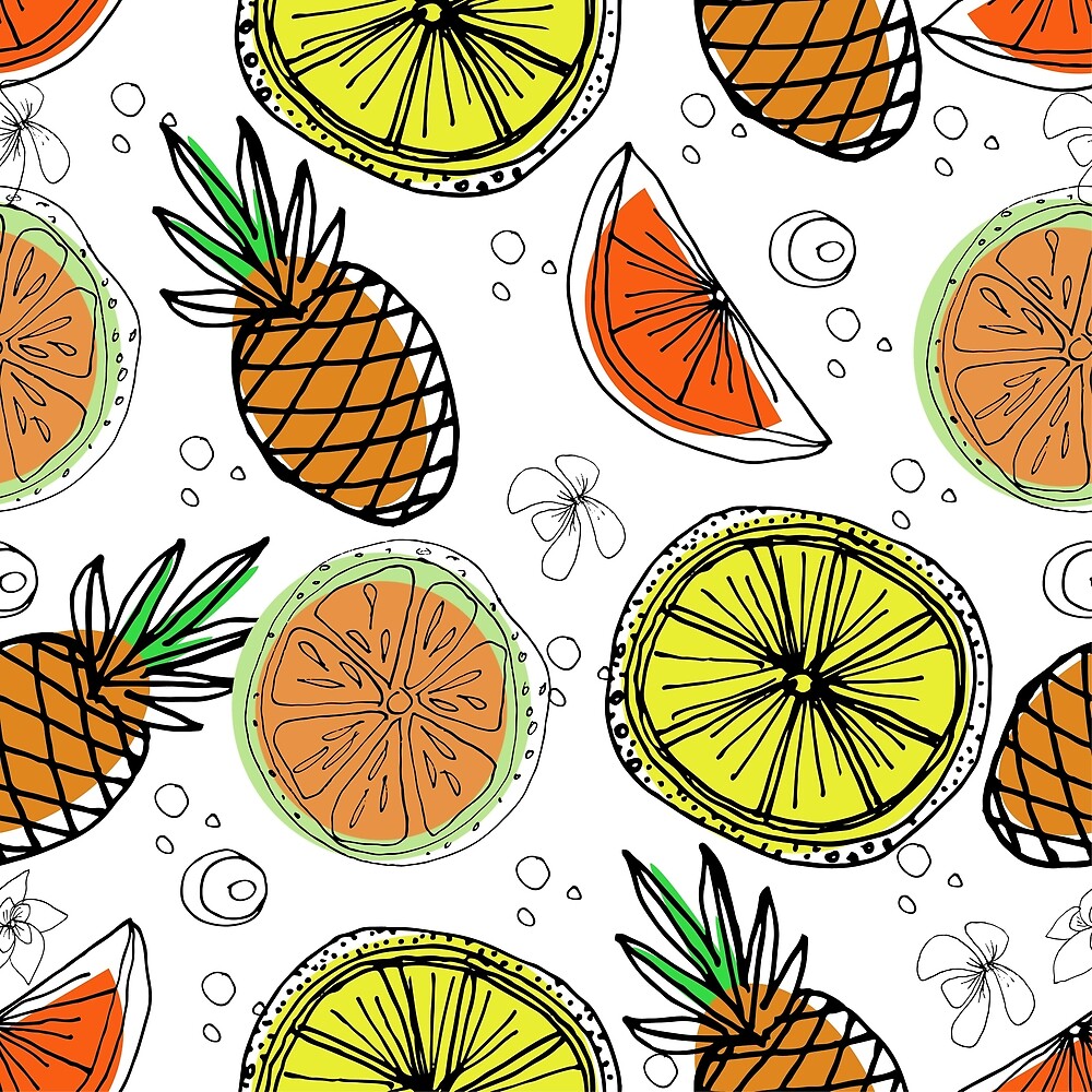 "Сute seamless hand drawn background. Fresh fruits. " by TrishaMcmillan ...