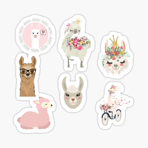 "Cute and classic llama - 7 llamas" Sticker by Caringinger24 | Redbubble