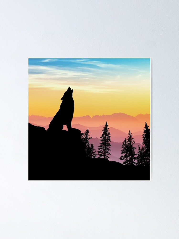 "Wolf Howl Summer Sunset Square" Poster for Sale by MMwolfdogden ...