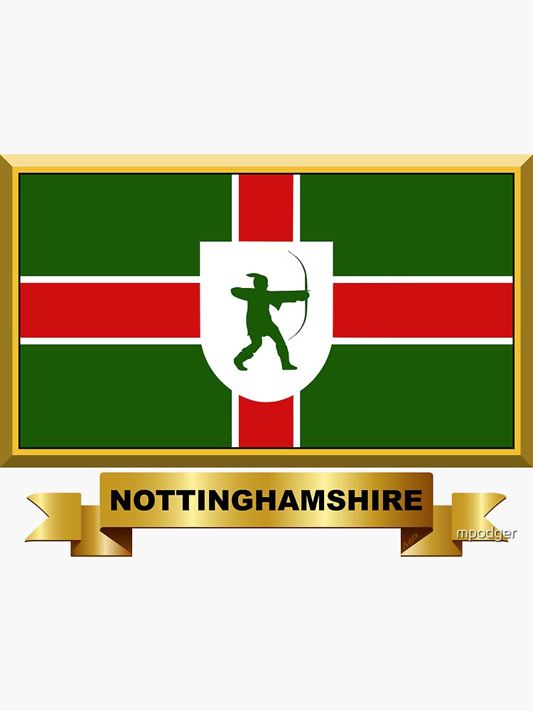 "NOTTINGHAMSHIRE Flag Gifts, Masks, Stickers & Products (N)" Sticker by ...