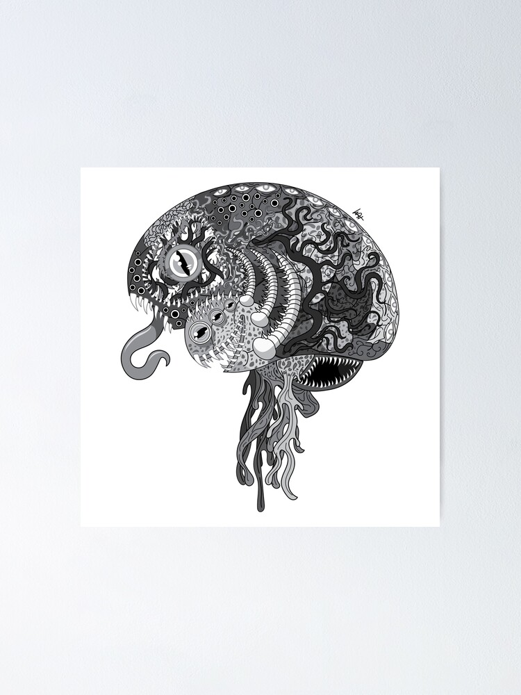 "Eldritch Brain (Grayscale)" Poster for Sale by MunchbudInk | Redbubble