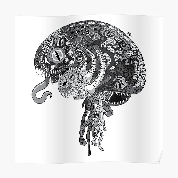 "Eldritch Brain (Grayscale)" Poster for Sale by MunchbudInk | Redbubble