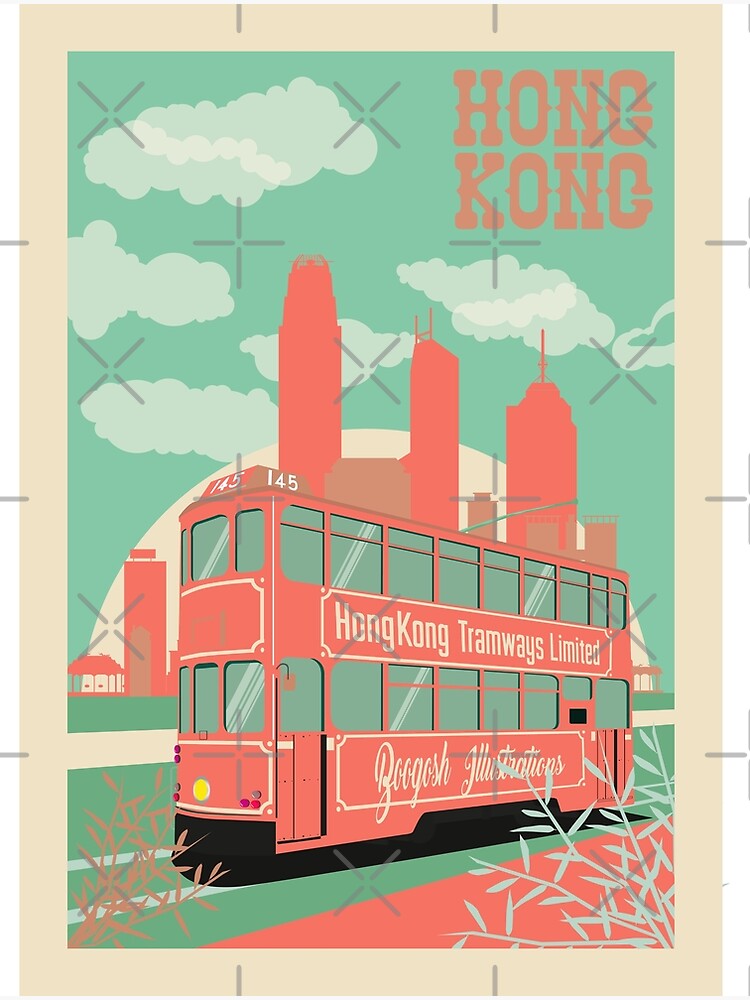 "Hong Kong vintage travel poster. Hong Kong Tramway and Skyline ...