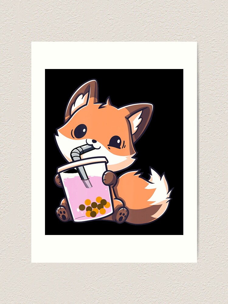 "Boba Fox Drinking Cute Kawaii Japanese Foxy Anime" Art Print for Sale ...