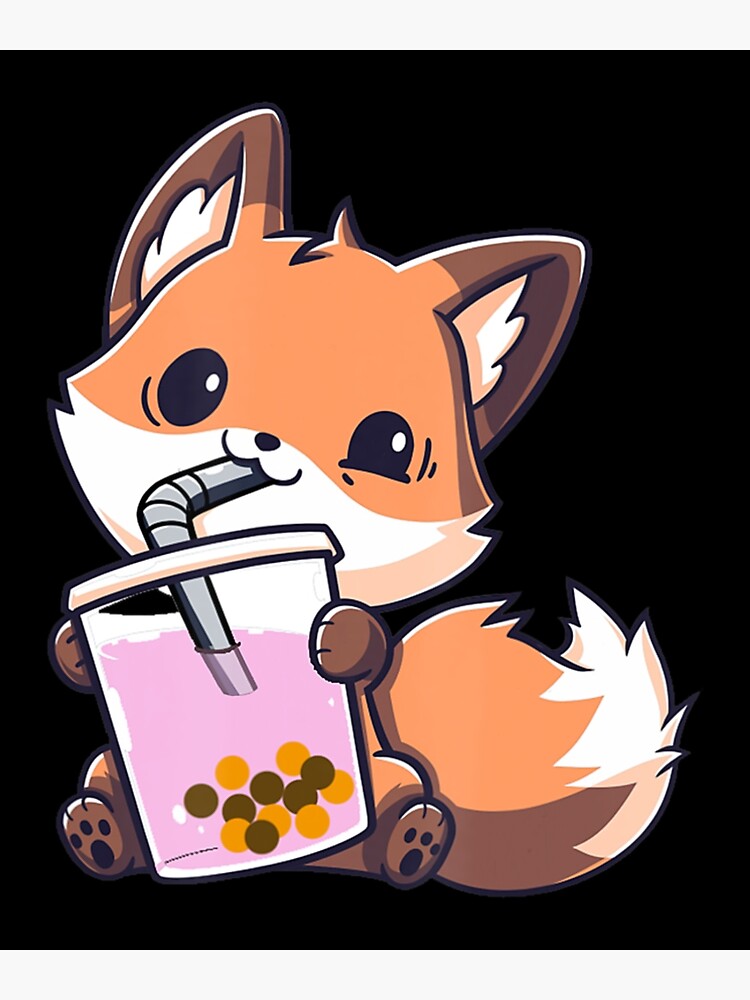 Lámina fotográfica «Boba Fox Bebiendo Lindo Kawaii Japonés Foxy Anime ...