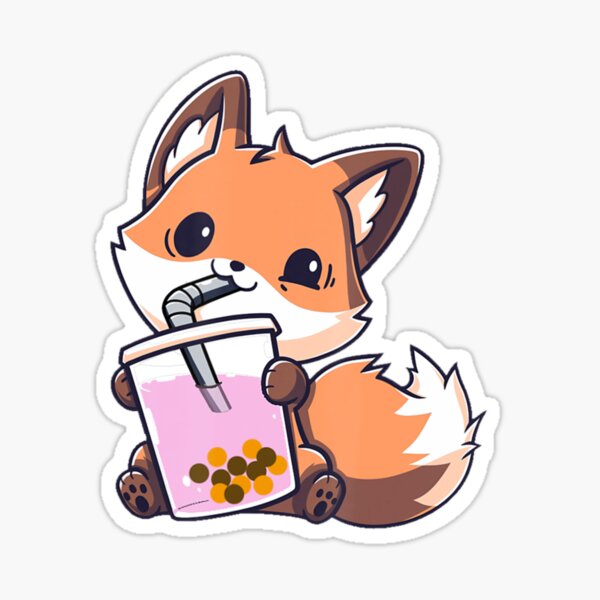 "Boba Fox Drinking Cute Kawaii Japanese Foxy Anime" Sticker for Sale by ...