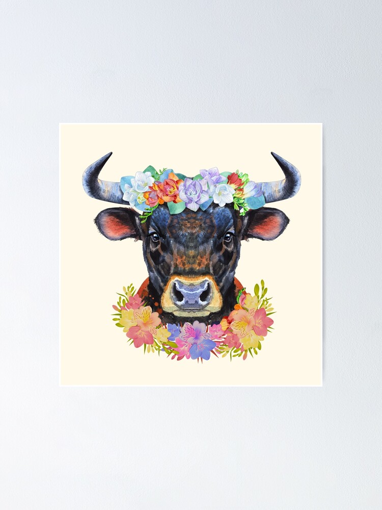 Póster for Sale con la obra «Toro con flores - Ilustración acuarela» de ...
