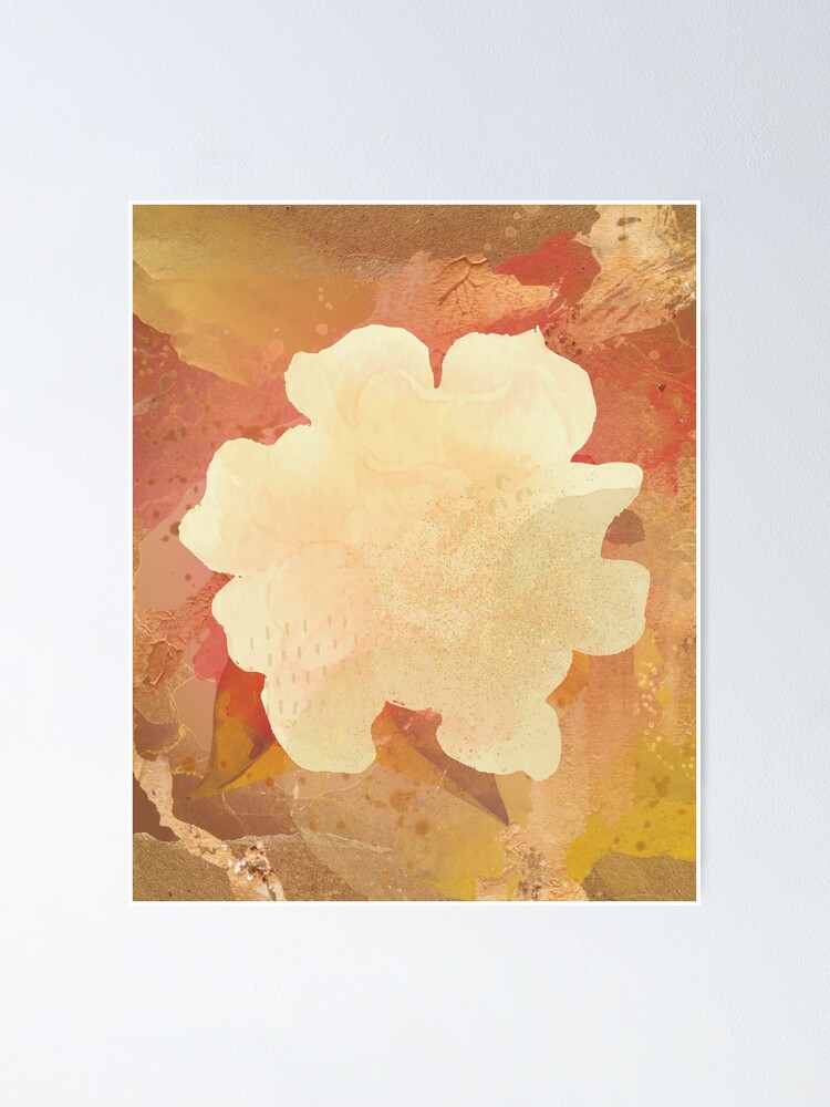 "Soft White Single Flower on Muted Red Yellow and Gold Background ...