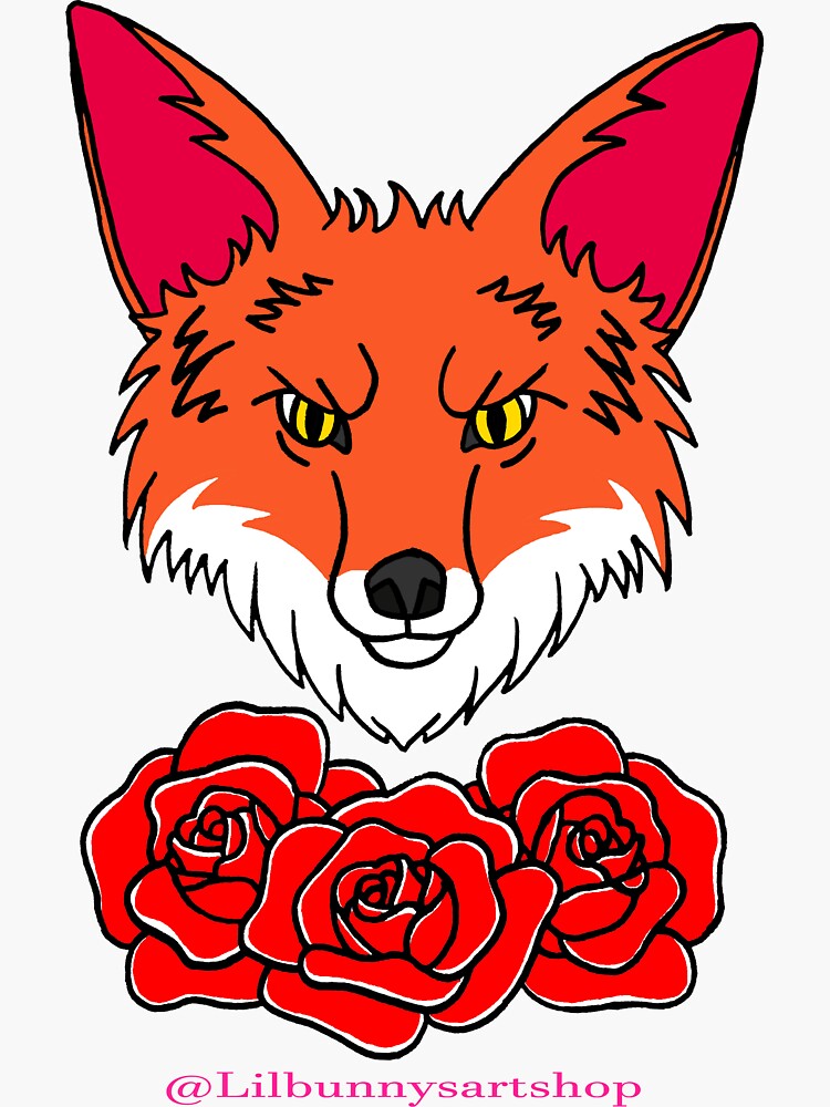 "Fox and Roses" Sticker by LilBunnysart | Redbubble