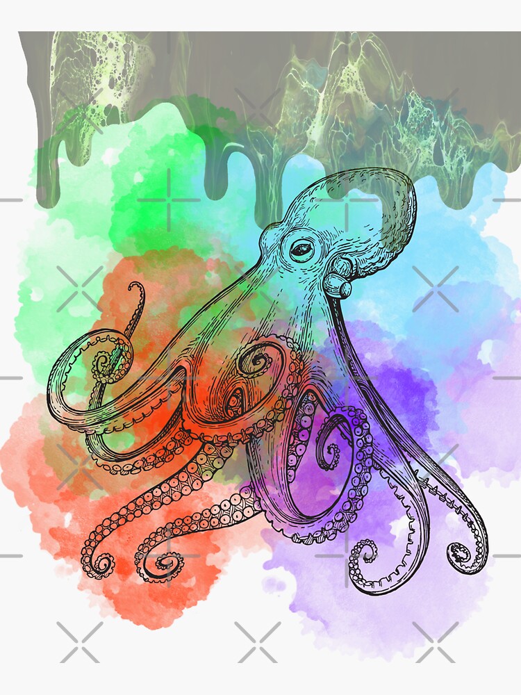 "Octopus ink art" Sticker by zaphire2022 | Redbubble