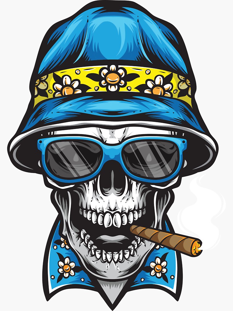 "Smoking Skull Wearing Bucket Hat" Sticker for Sale by NordicShoppe ...