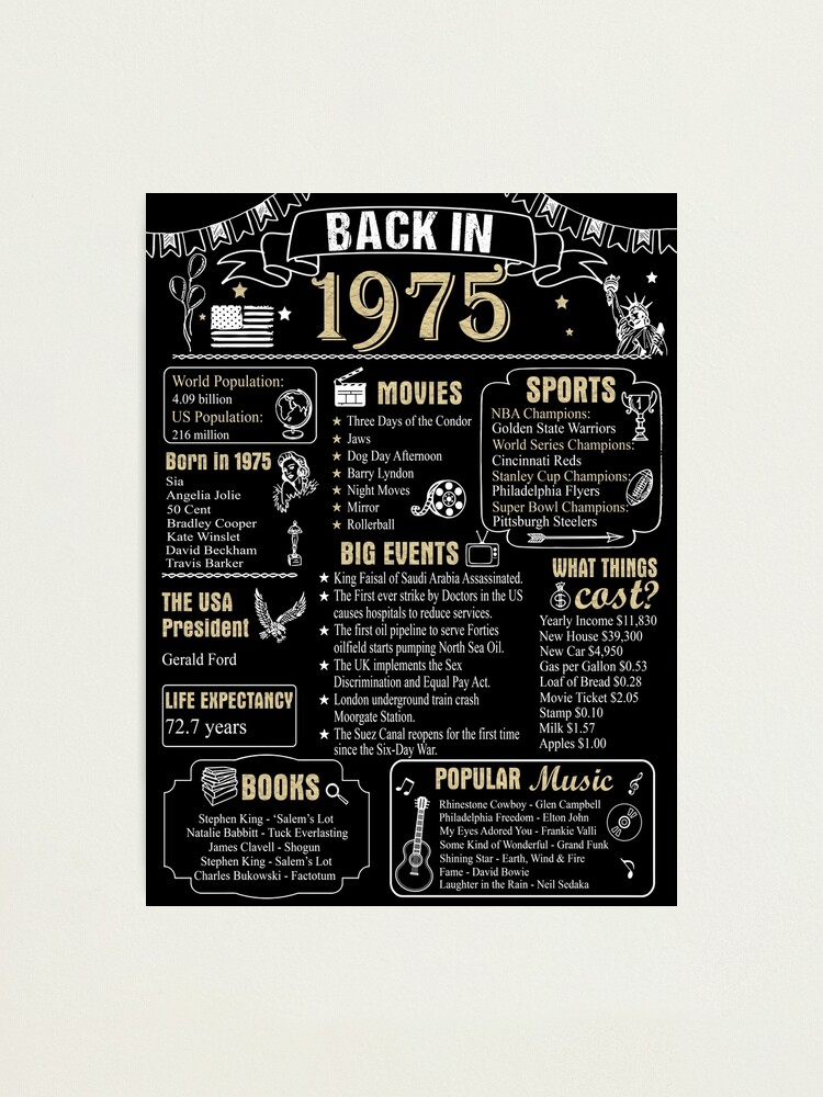"Birthday Anniversary 1975 History Back in 1975" Photographic Print for Sale by ltllima | Redbubble