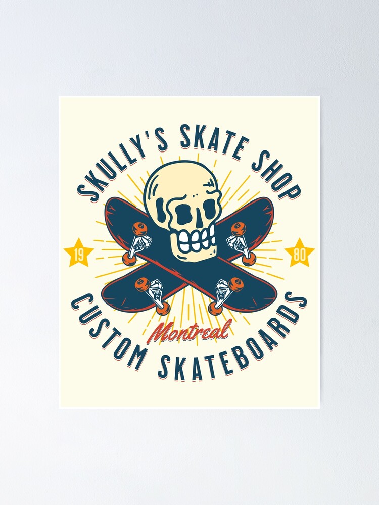 Poster « Skully's Skate Shop Vintage Planche à roulettes Skull Custom ...