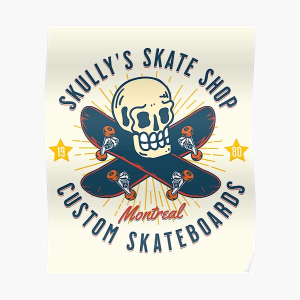 Poster « Skully's Skate Shop Vintage Planche à roulettes Skull Custom ...