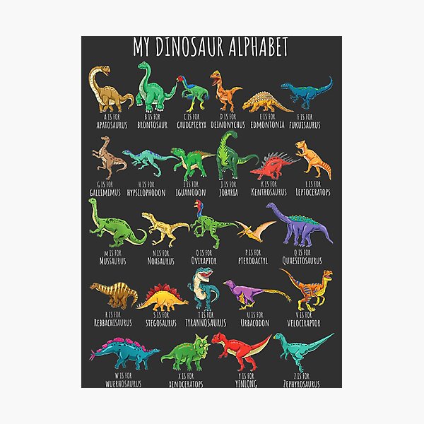 "Types Of Dinosaurs Alphabet A-Z ABC Dino Identification" Photographic ...