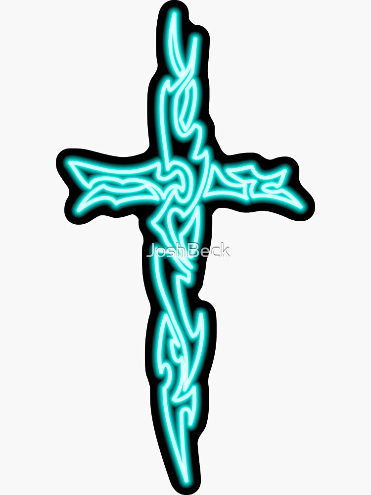"Cyan Neon Cross" Sticker for Sale by JoshBeck | Redbubble