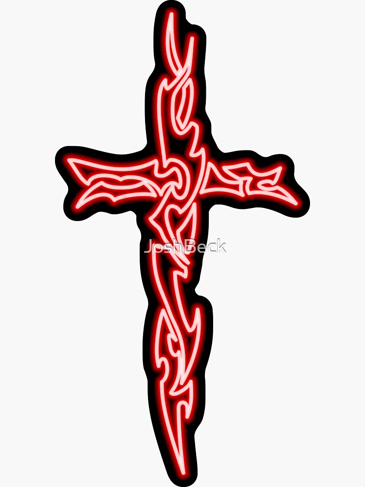 "Red Neon Cross" Sticker for Sale by JoshBeck | Redbubble