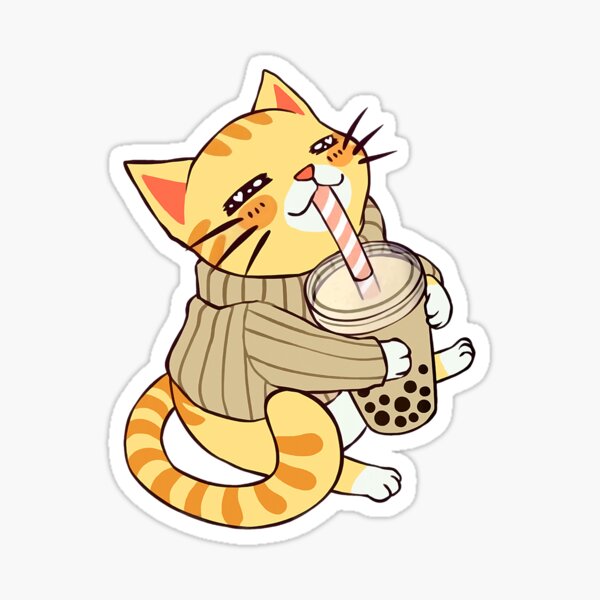 "Cute Kawaii Cat Boba Bubble Tea Japanese Cat Lovers Gift " Sticker by ...