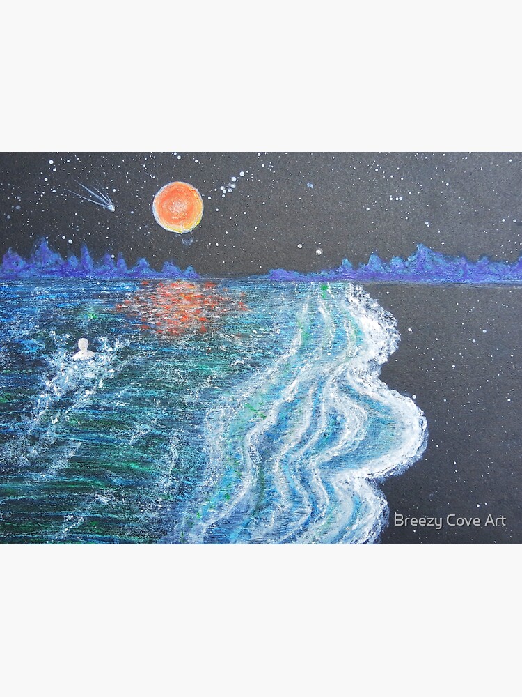 "Moon Swimming Ocean Nightfall And The Shooting Star " Sticker by ...