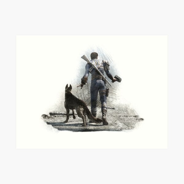 "Fallout 4 Vault Dweller and Dogmeat Drawing" Art Print for Sale by ...