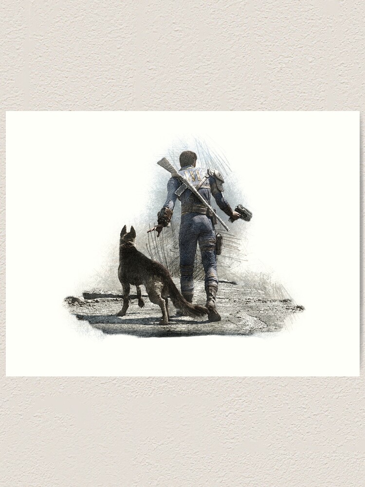 "Fallout 4 Vault Dweller and Dogmeat Drawing" Art Print for Sale by ...