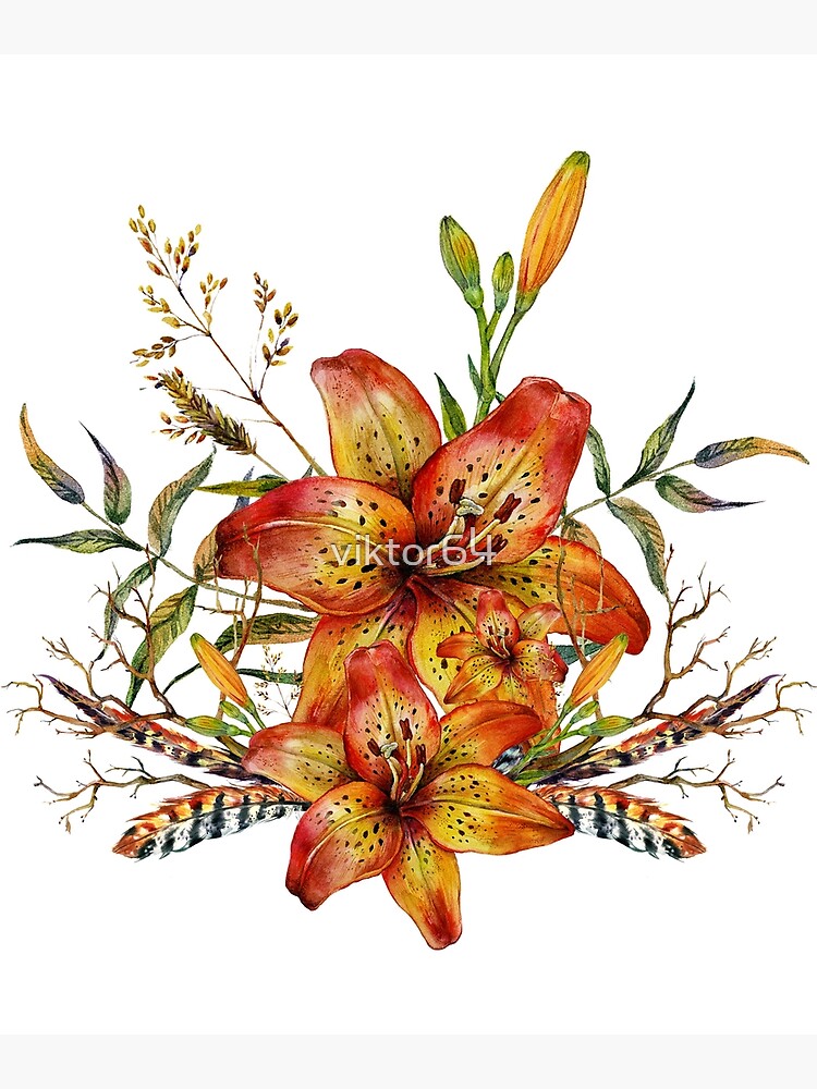 "Tiger Lily Bouquet v2" Framed Art Print for Sale by viktor64 | Redbubble