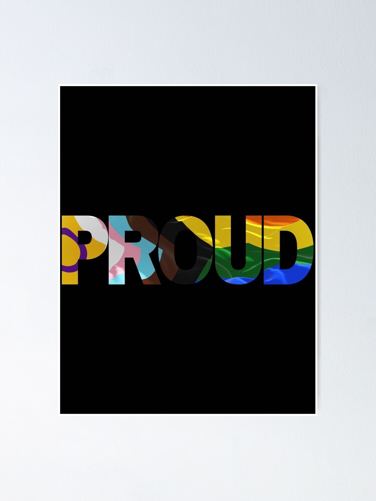 "PROUD in capital block letters and the pride flag as fill for the ...