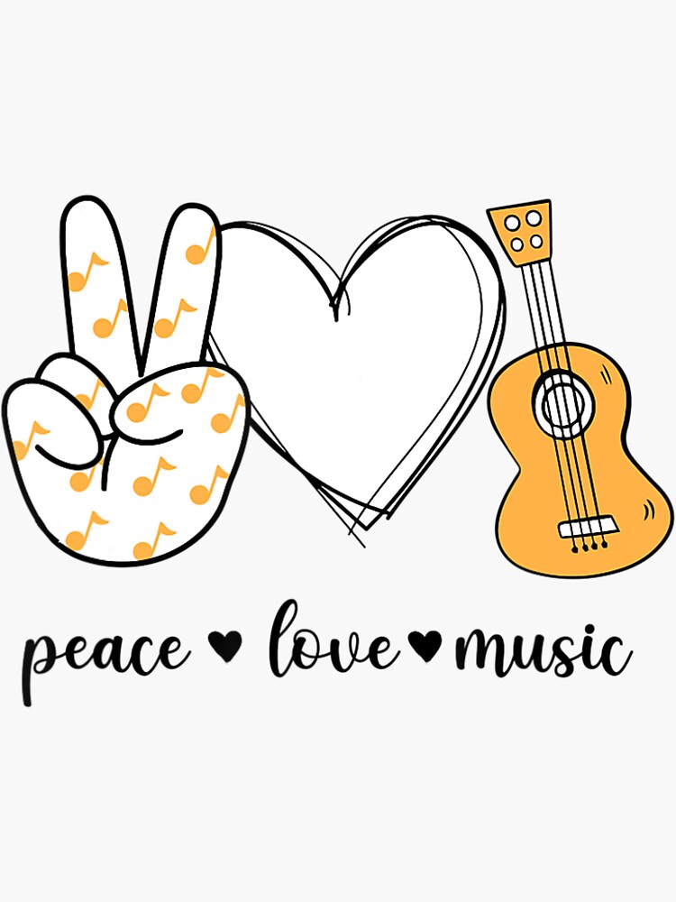 "Peace Love Music Peace Hand Sign Guitar Music Lover" Sticker for Sale ...