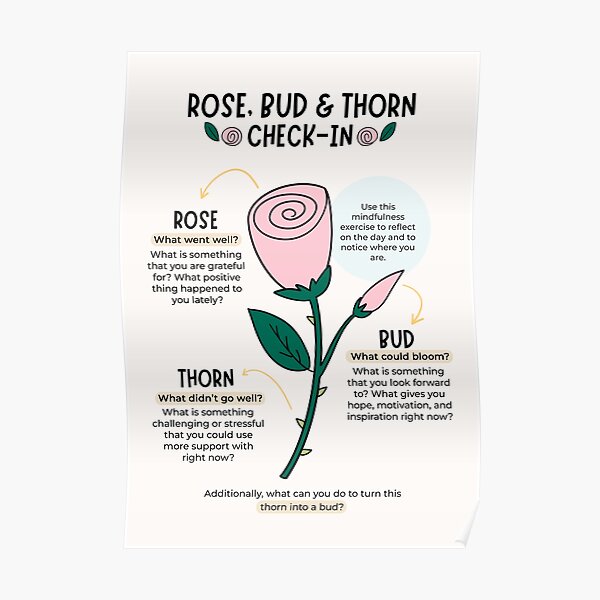 "Rose, Bud, and Thorn Check-In" Poster for Sale by PKindThoughts ...