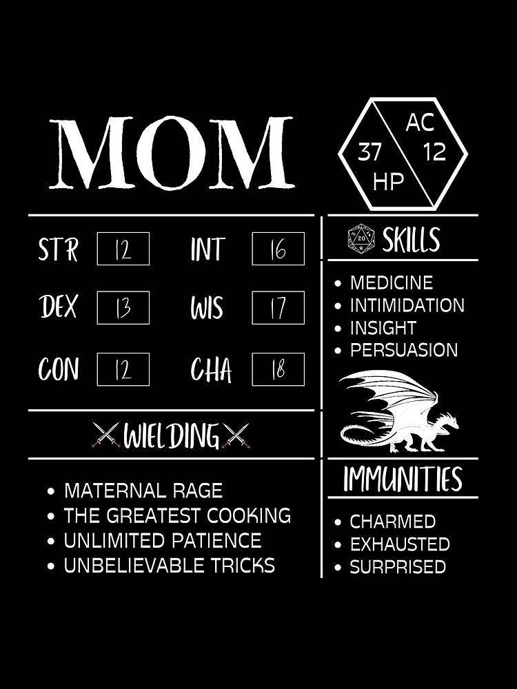 "Mom Character Sheet | Dungeons And Dragons Funny Design" Art Print for ...