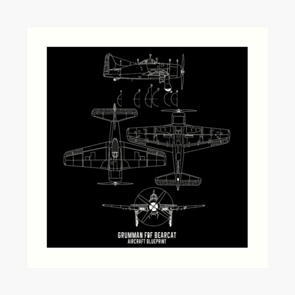 "Grumman F8F Bearcat Aircraft Blueprint" Art Print by PodiShawna ...