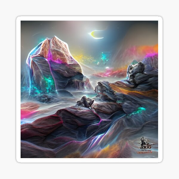 "AI Generated Art, Obsidian Cliffs Cosmic " Sticker for Sale by ...