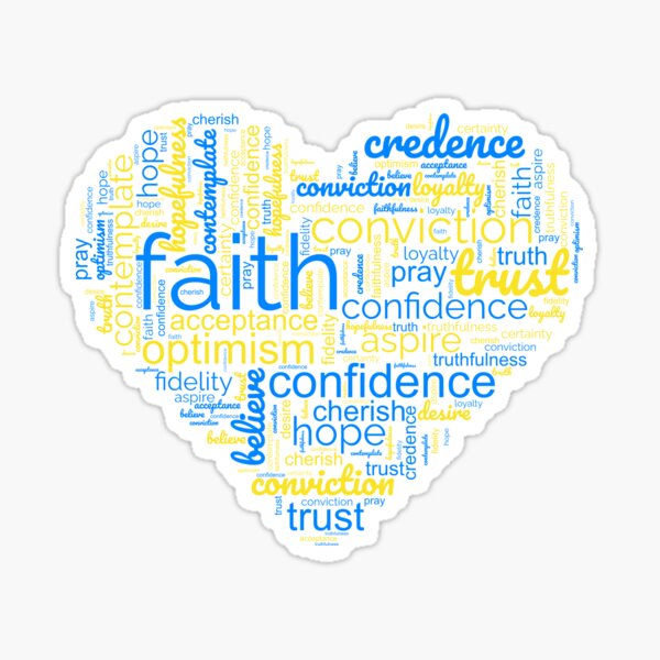 "Faith Confidence Blue Yellow Word Cloud Heart Shape" Sticker for Sale ...