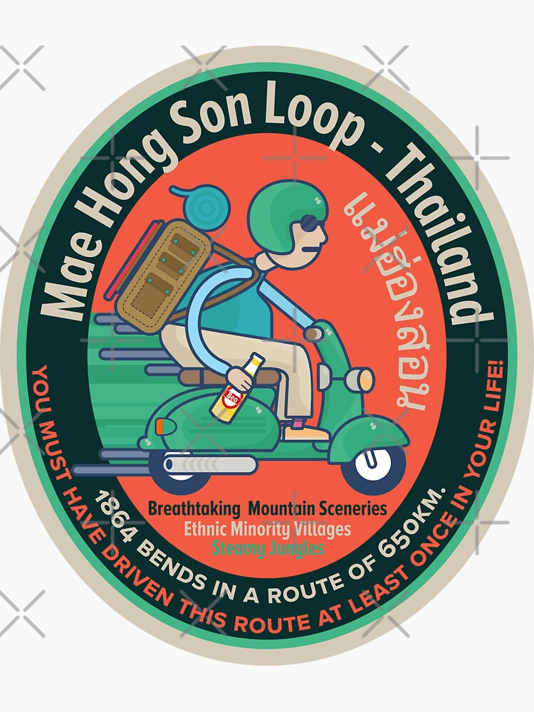 "Unleash Your Adventure: Thailand's Mae Hong Son Loop Inspired Apparel" Sticker by Boogosh ...