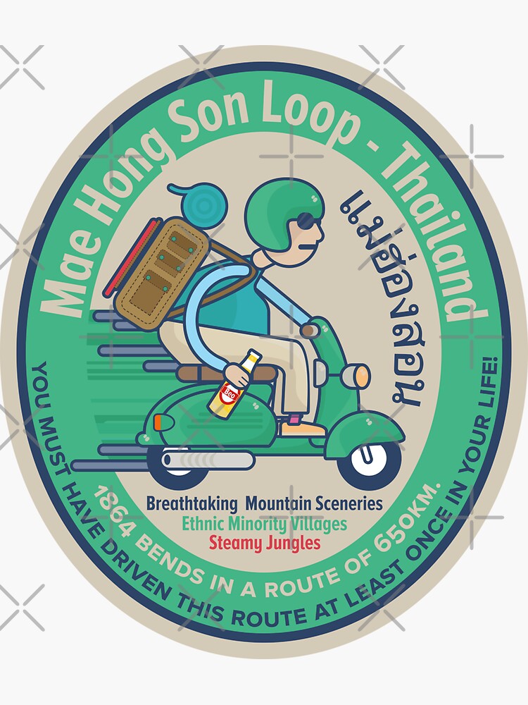 "Mae Hong Son Loop - Thailand - badge - sticker" Sticker for Sale by Boogosh | Redbubble