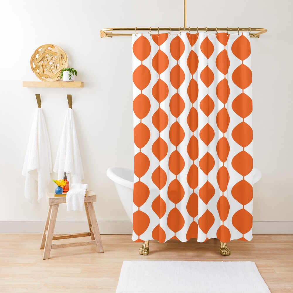 "Mid Century Modern Retro 60s Waves Pattern (Red Orange Pure)" Shower ...