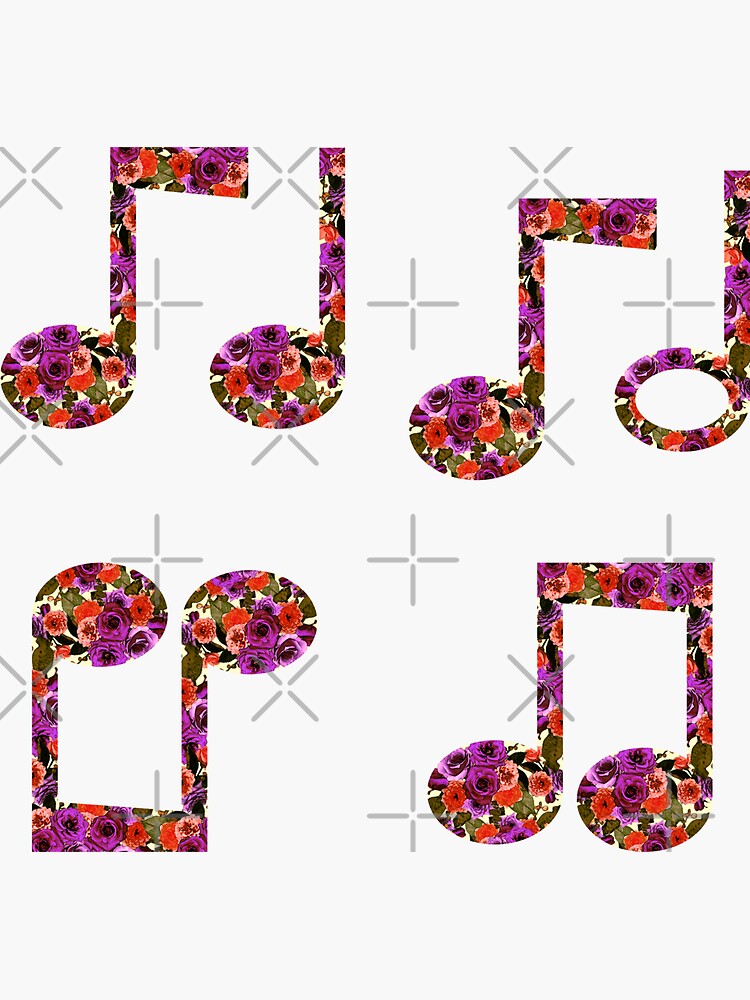 "Coral & Purple Floral Music Notes" Sticker for Sale by overkat | Redbubble