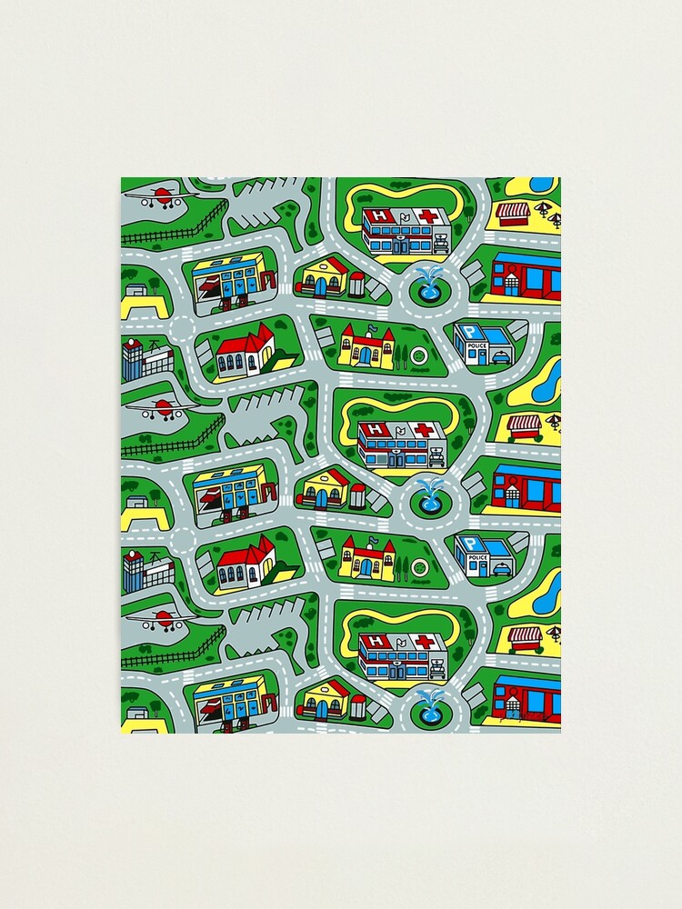 "Auto Stadt Teppich Straße Nostalgie 90er Spielmatte Spaß Retro Karte ...