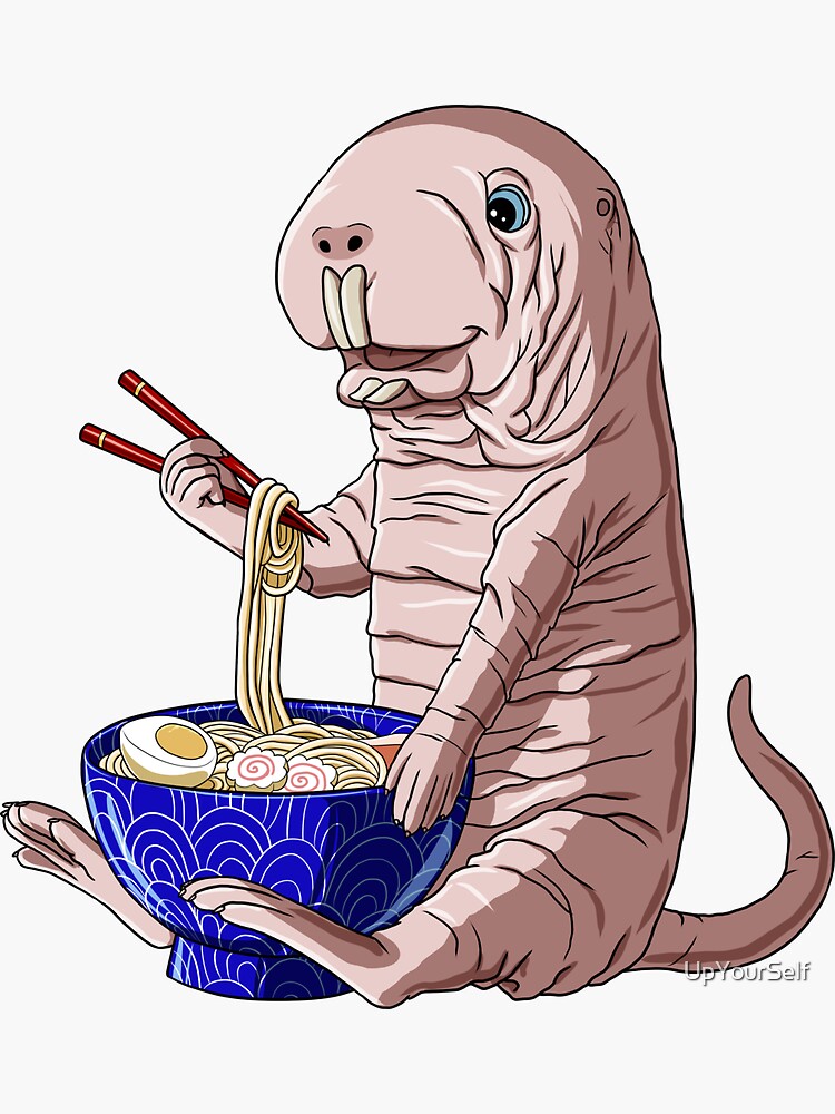 "Funny Japanese Kawaii Ramen Noodles Naked Mole Rat" Sticker for Sale ...