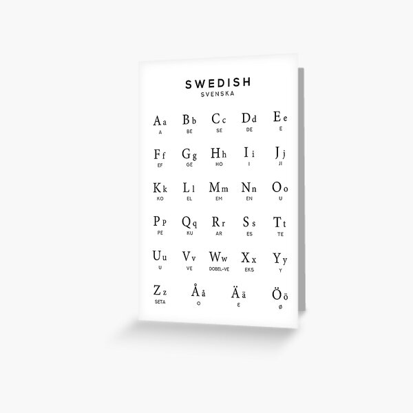 "Swedish Alphabet Chart, Sweden Language Chart, White" Greeting Card ...