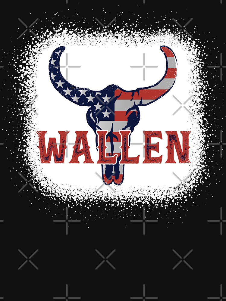 "Wallen Bullhead Merch Western American Flag Red White Blue" T-shirt ...
