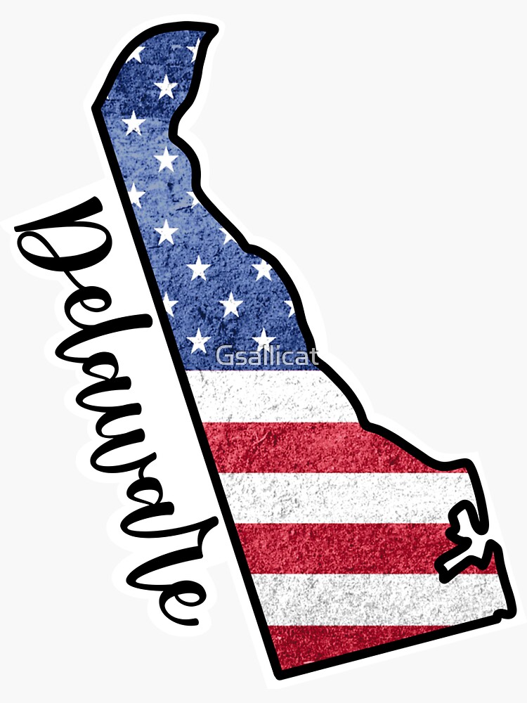"Delaware State Outline with Patriotic USA American Flag" Sticker for ...