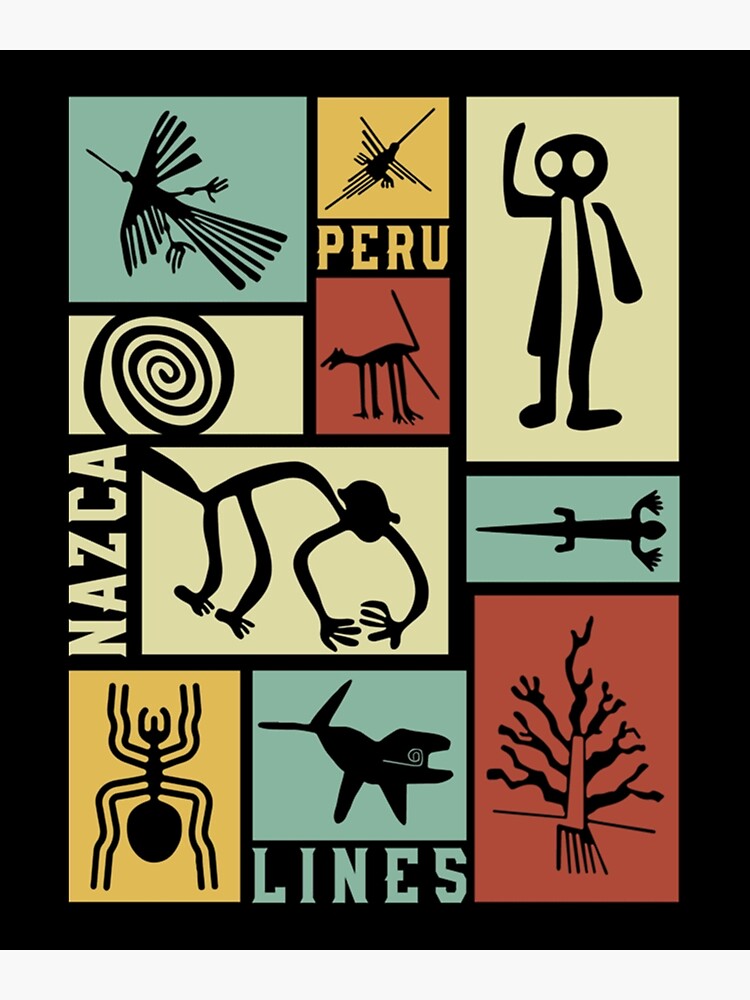 "Nazca Lines Peruvian Geoglyphs Retro Box Art Condor Monkey Spiral ...