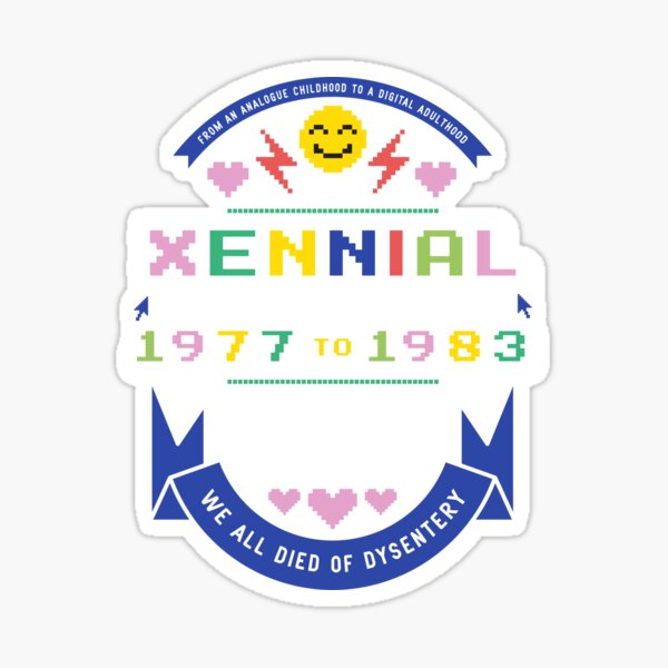 "Xennial Crest" Sticker for Sale by machmigo | Redbubble
