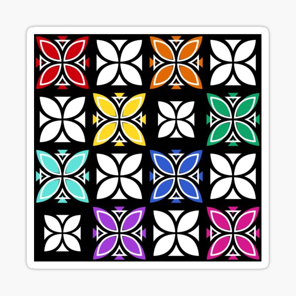 "Pasifika Nonu 1 Pattern - Rainbow Black 2" Sticker by lolomastudio ...