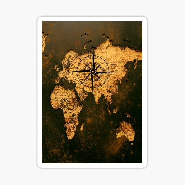 "World Map with Compass" Sticker for Sale by indifabart | Redbubble