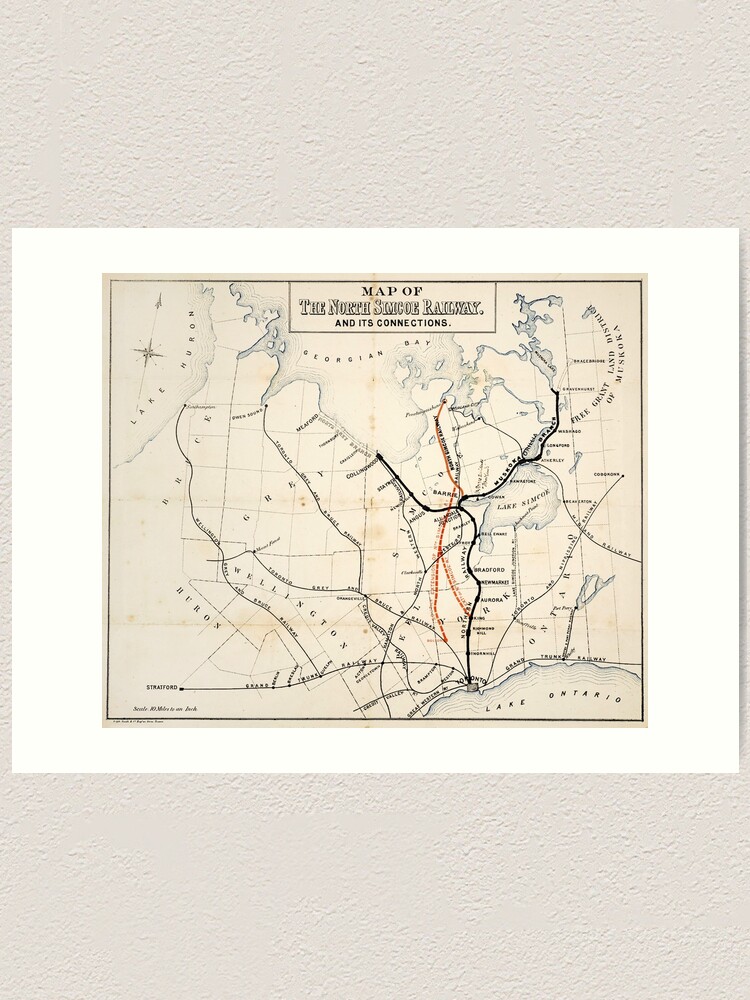 "Vintage North Simcoe Railway Map (circa 1877) and its Connections" Art ...